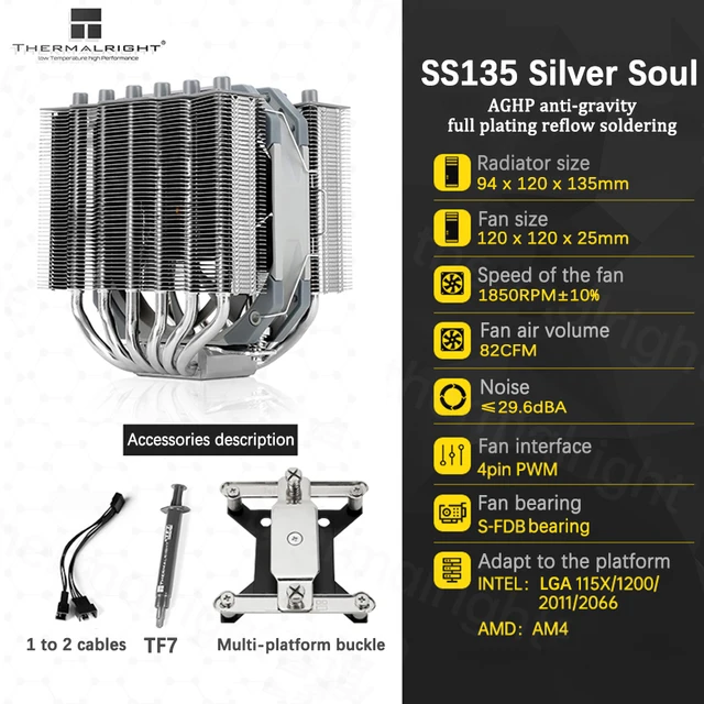 Thermalright SS135 Silver Soul Radiator 6 Heat Pipe AGHP 135 Height mini Twin-tower CPU Air ...