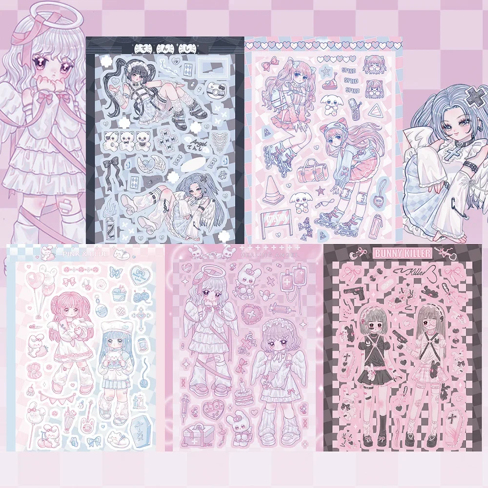 Cute Japanese Girl Stickers Cartoon Character Guka Hand Account Diy ...