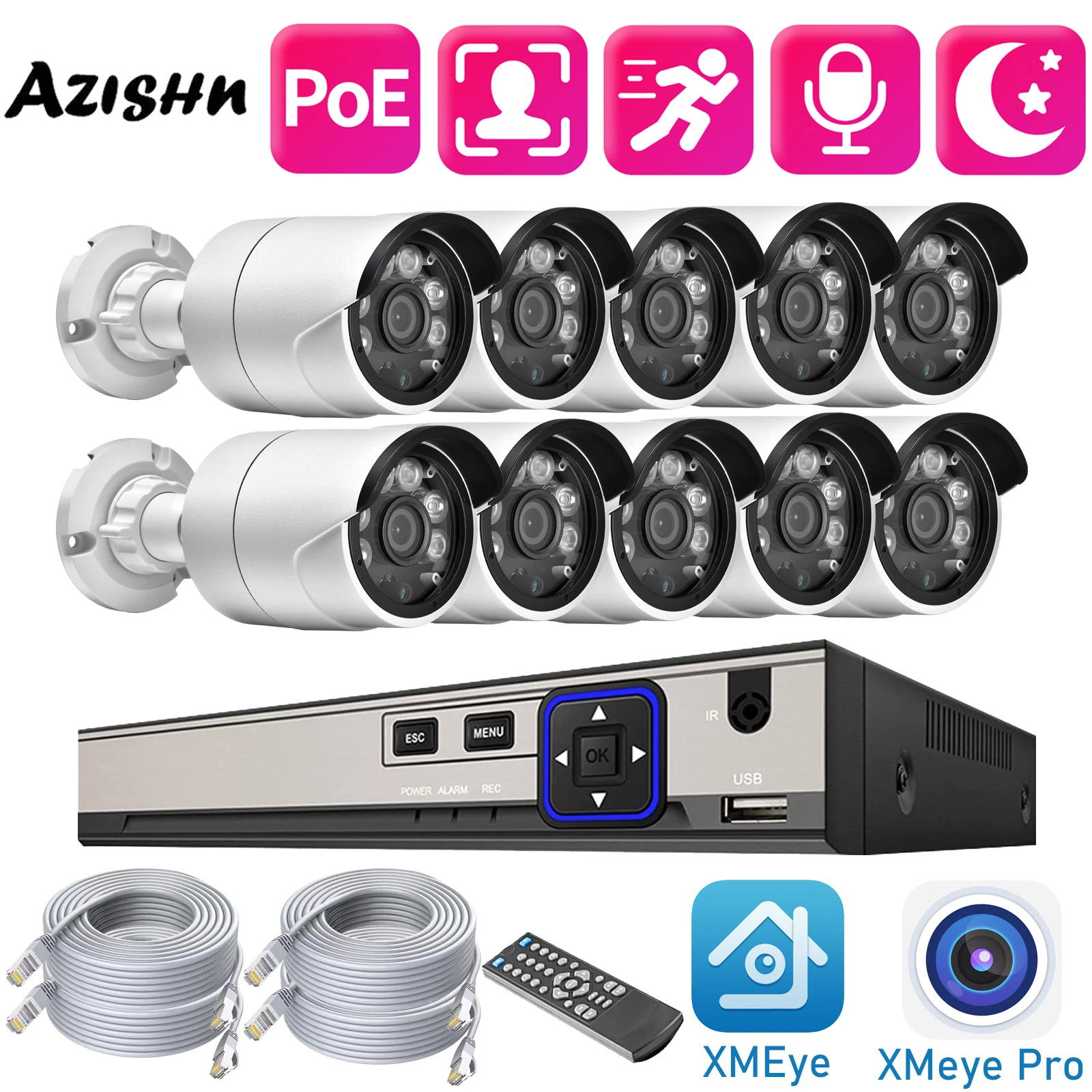 AZISHN-Outdoor-POE-IP-Camera-Set-Face-Detection-5MP-NVR-Motion ...