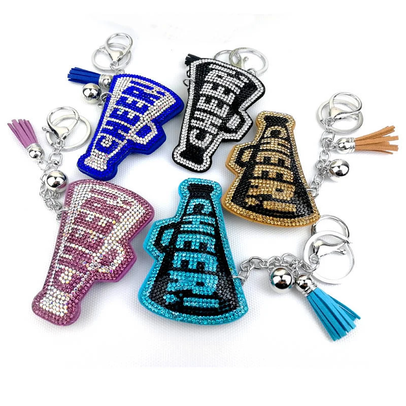Full-Crystal-Word-CHEER-Keychain-Leather-Tassel-Key-Holders-Rhinestone ...