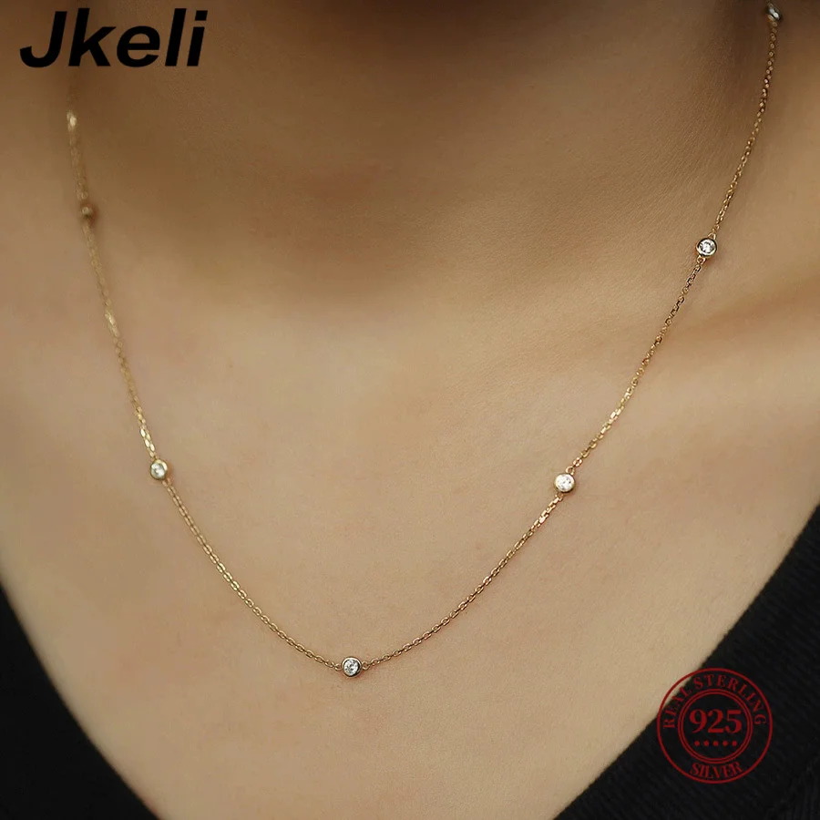 JKeli-100-S925-Sterling-Silver-Round-Zircon-Bead-Necklace-for-Women-Gold-Silver-Color-Korea ...