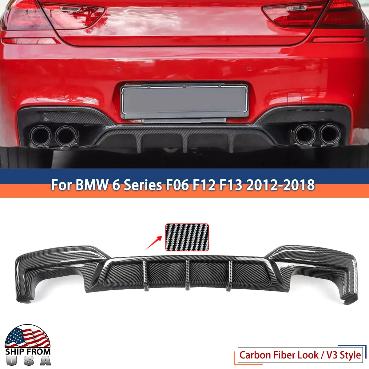 Carbon-Look-Rear-Bumper-Diffuser-Lip-For-BMW-F06-F12-F13-M6-640i-650i ...