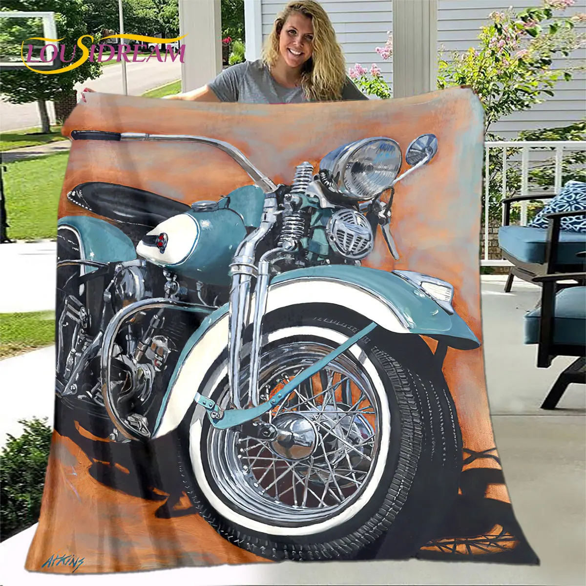 3D Retro Vintage Motorcycle Soft Plush Blanket,Flannel Blanket Throw ...