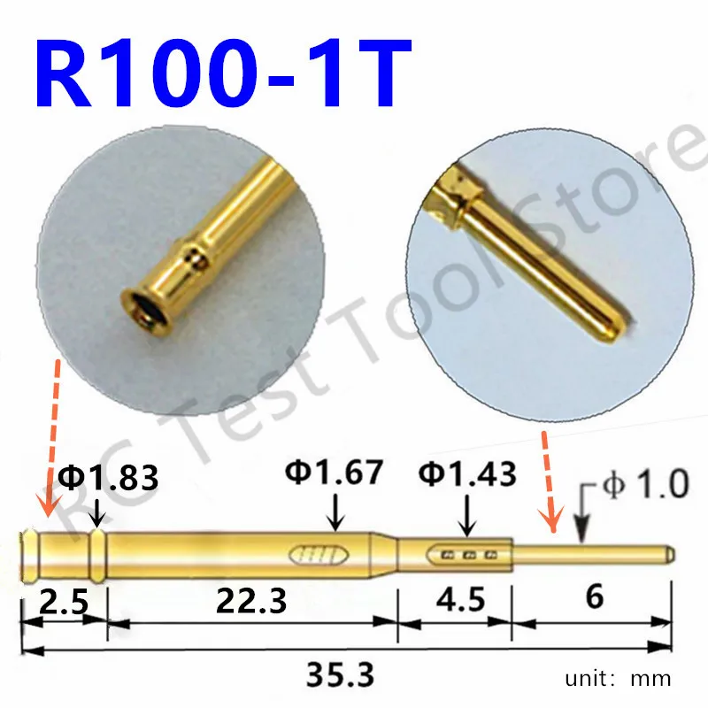 20-100PCS-R100-1T-Test-Pin-P100-B-Receptacle-Brass-Tube-Needle-Sleeve ...