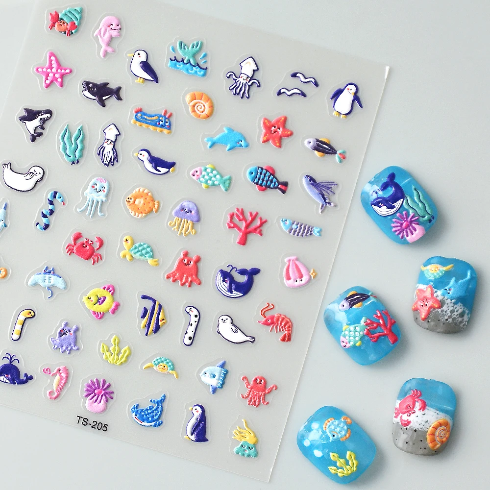 Sea-Animals-5D-Nail-Stickers-Ongle-Nail-Supplies-Fake-Nail-Tapes ...