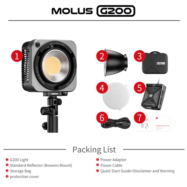ZHIYUN Official MOLUS G200 200W COB LED Video Light Photography ...