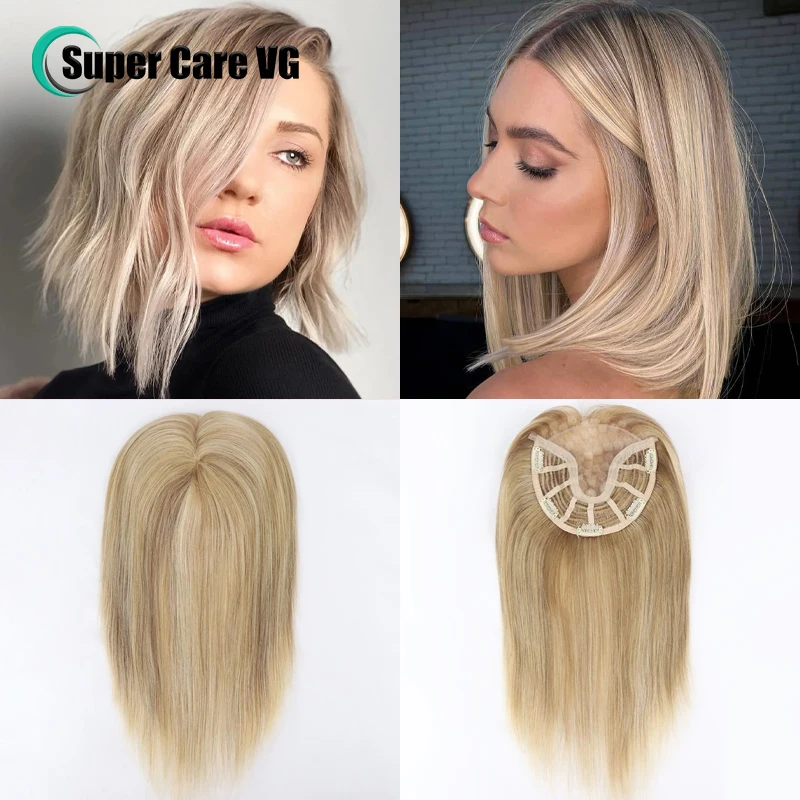 European-Human-Hair-Toppers-For-Women-Invisible-Mono-With-PU-Clips-In ...