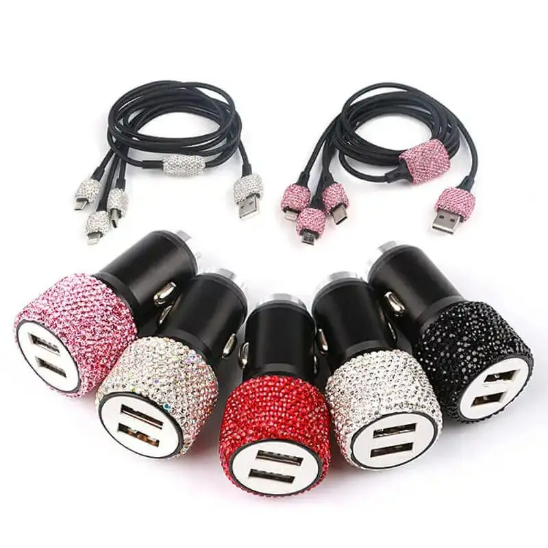 Bling-USB-Car-Charger-5V-2-1A-Crystal-Decoration-Dual-Port-Fast-Adapter ...