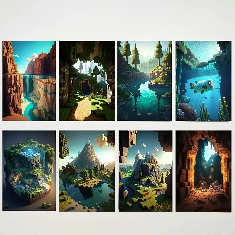 P-ster-de-m-minecraft-arte-de-paisaje-artesanal-de-Pixel-pintura-en ...