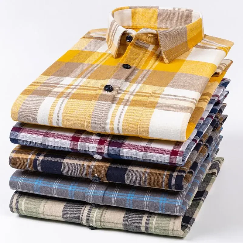 Classic Casual Shirts for Men, Pure Cotton Plaid Shirt with Long ...