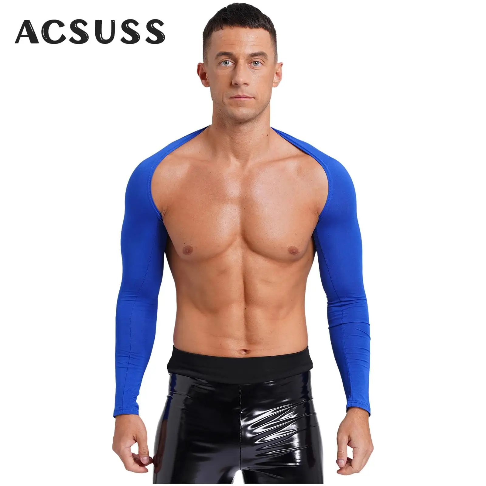 Men Open Front Half Crop Top Solid Long Sleeve Cardigan Bolero Shrug ...