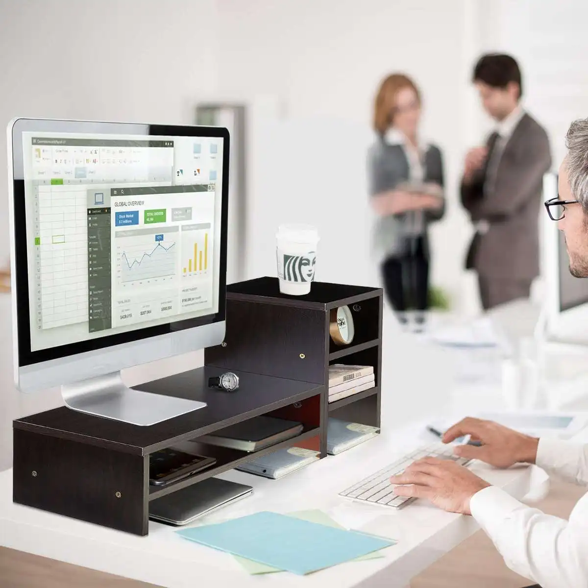 Desk-Holder Shelf Laptop-Stand Wood Desktop Monitor Stand Computer ...