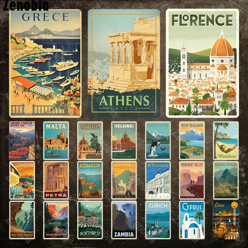 Country-and-City-Tin-Sign-Matla-Vienna-London-Landmark-Building-Scenery ...