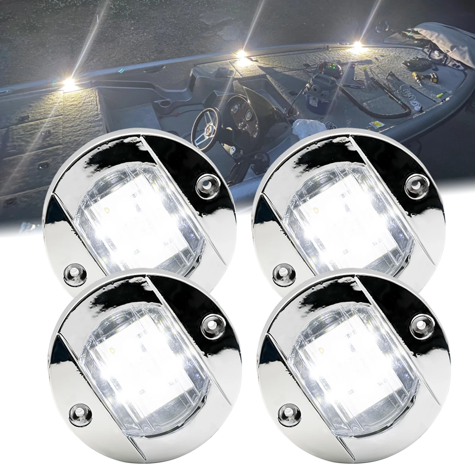 4x-White-12V-3Inch-Round-Marine-Boat-Interior-Light-Transom-Mount-Stern ...