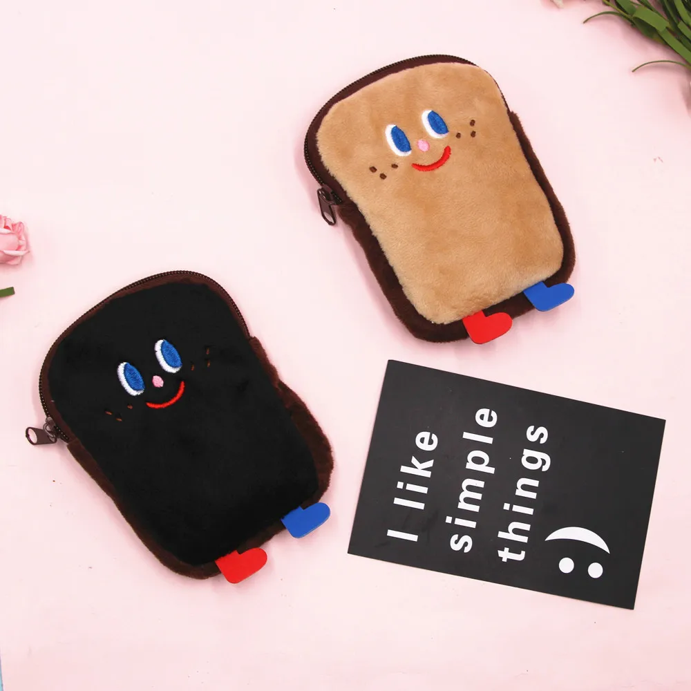 Korean Cartoon Toast Plush Zero Wallet Girl Earphones Sanitary Cotton ...