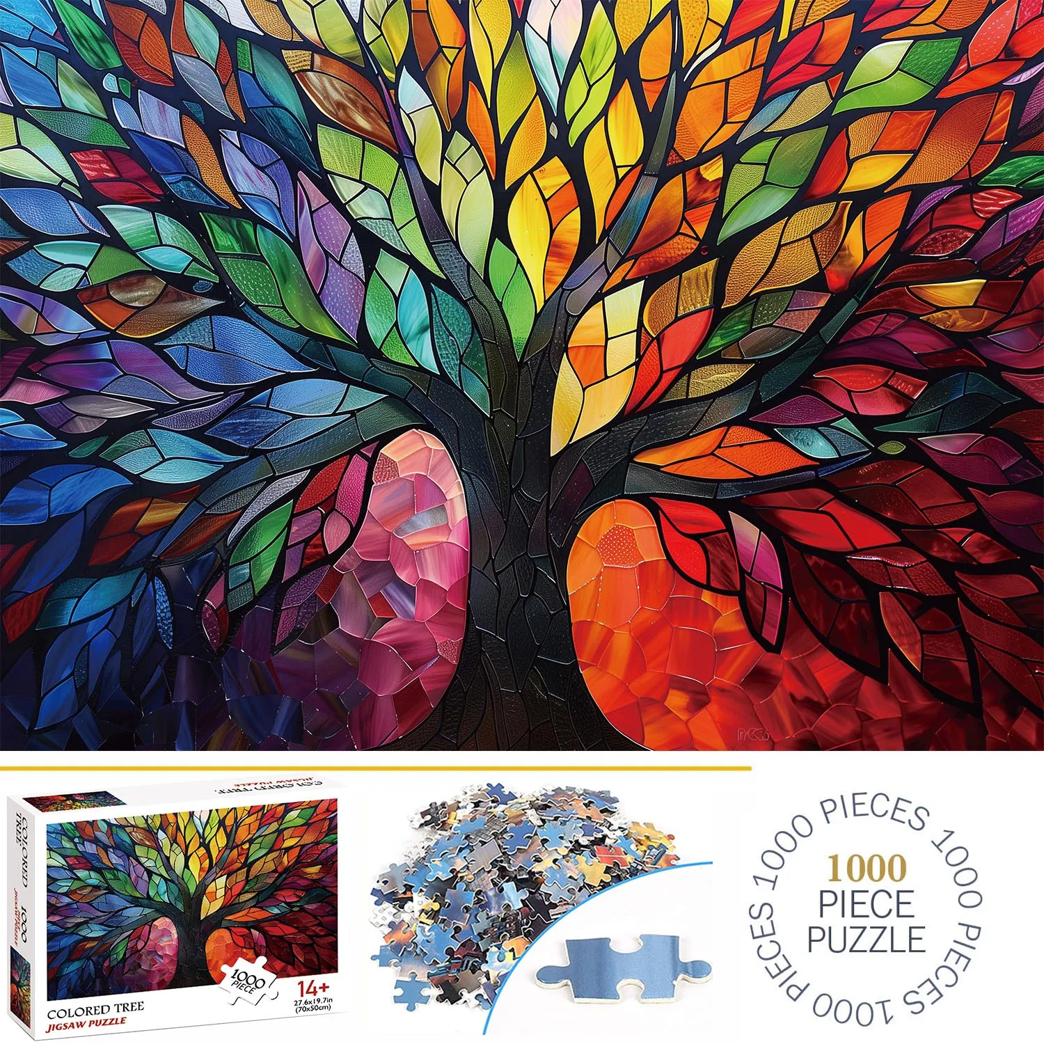 1000 Pieces Colored Tree Jigsaw Puzzles for Adults Home Decor Games ...