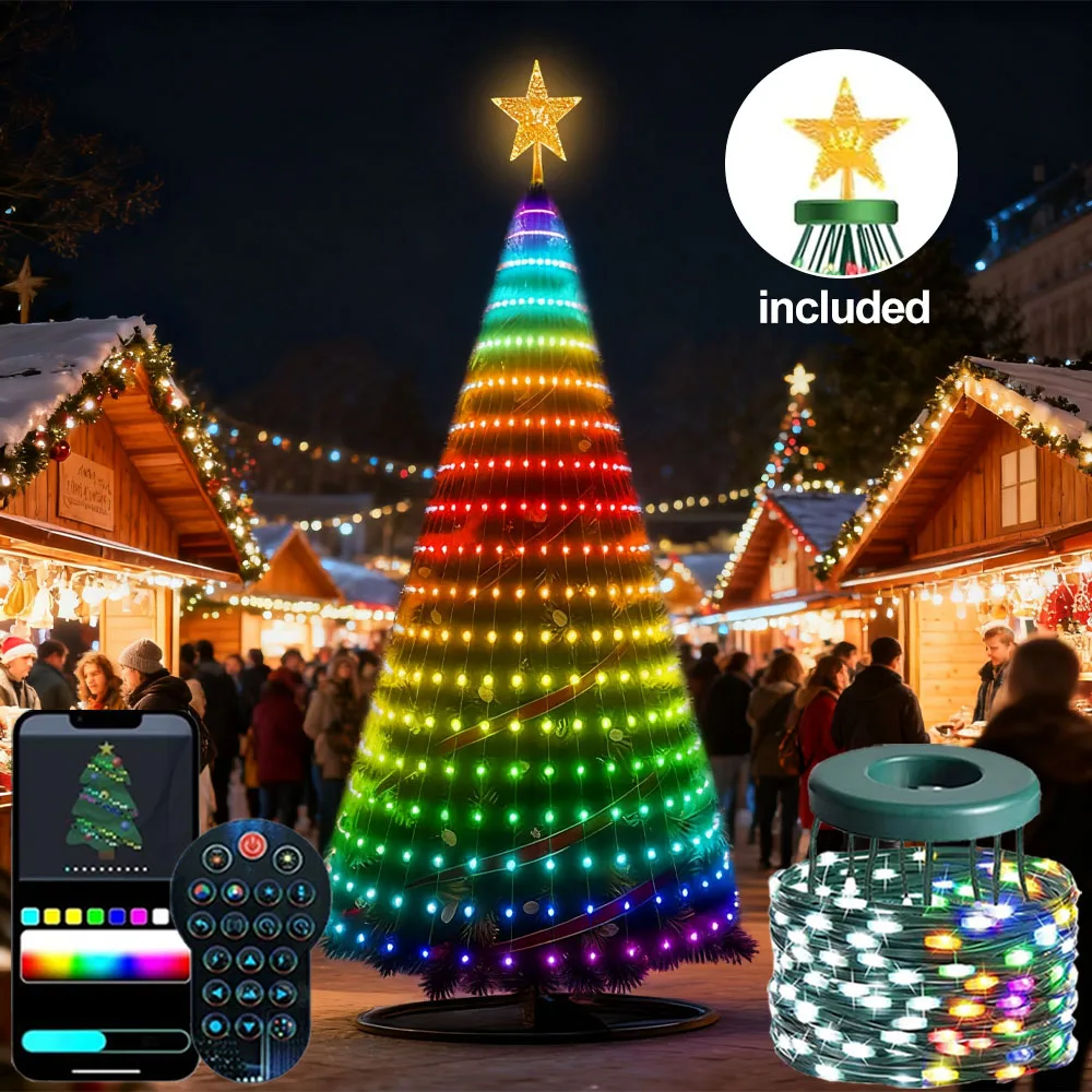 1.8M Christmas Tree Star Lights Smart RGB Christmas Light with Remote ...