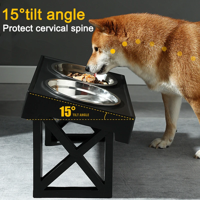 Dog Elevated Food Water Feeders Adjustable Height Dog Double Bowls ...