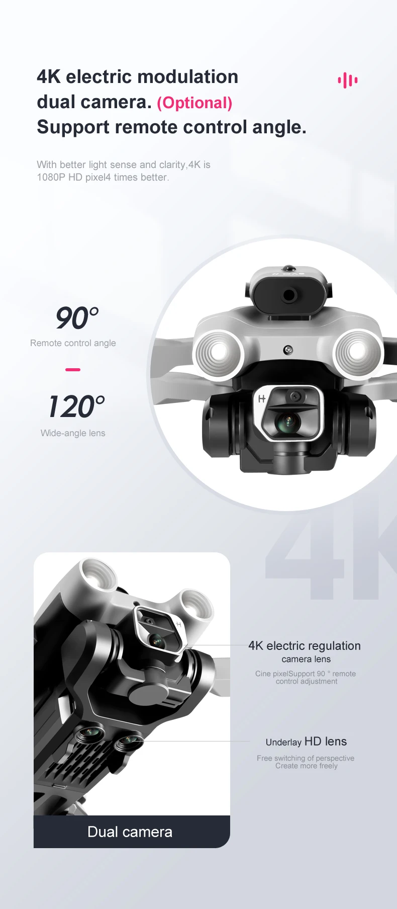 K9-Noir-4K2B - Drone K9 Pro 4K HD professionnel, Double caméra, Grand ...