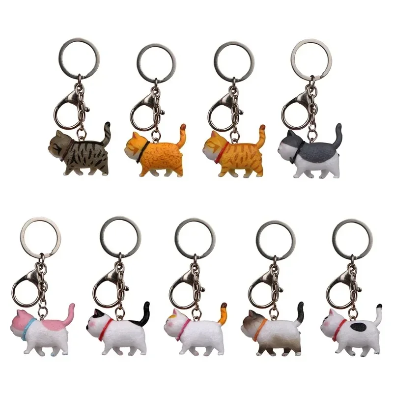 Cute Cats Ornament Keychain Pvc Kitten Figurine Animal Model Keyrings ...