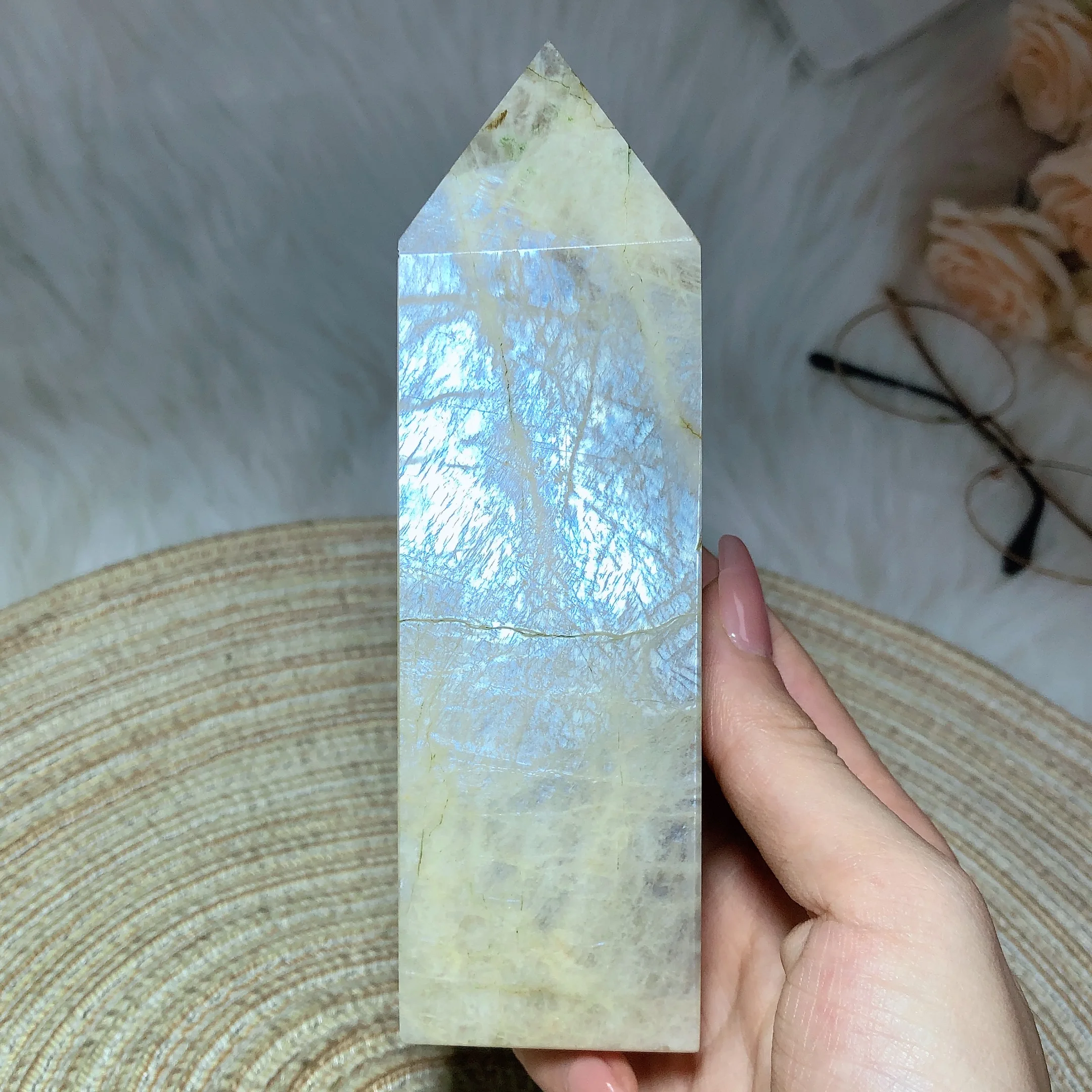 Natural-Crystal-Rainbow-Moonstone-Tower-Blue-Flash-Energy-Reiki ...