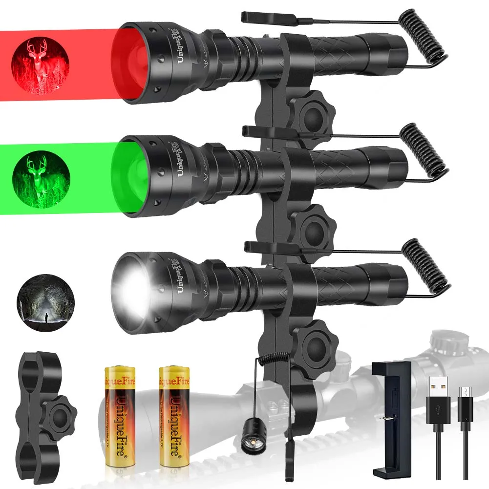 UniqueFire 1502 XRE LED Flashlight 3 Modes Green/Red/White Light ...