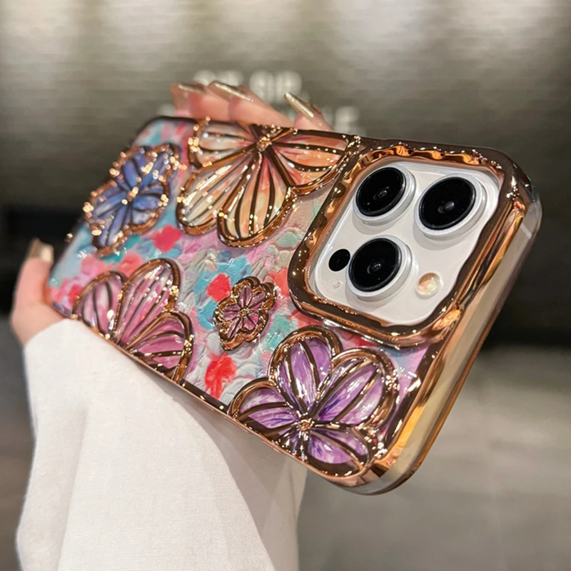 Luxury-Plating-Colour-Fashion-Flowers-Phone-Case-For-iPhone-11-12-13-14 ...