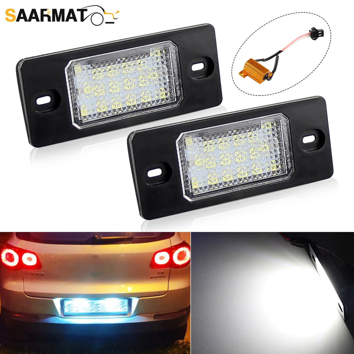 2pcs CANBUS 6500K White LED License Plate Lights for VW Golf5 Passat B5 ...