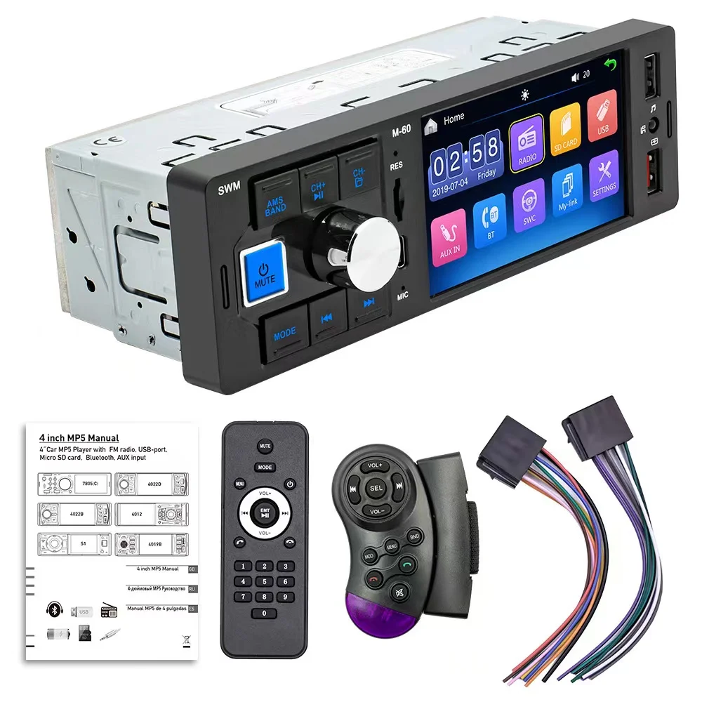 1-Din-4-pollici-Touch-Screen-lettore-MP5-FM-USB-Bluetooth-Radio ...
