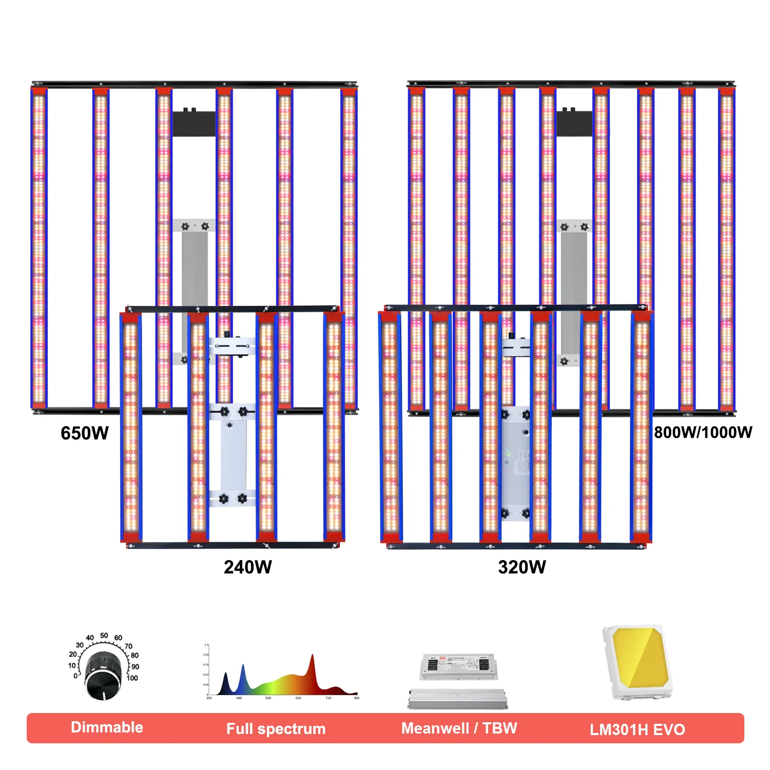 650w 1000w Lm301h EVO Full Spectrum LED Grow Light High PPFD 240w 320w ...
