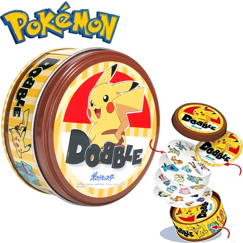 Pokemon kolorowe metalowe pudełko Dobble karty do gry Anime rysunek ...