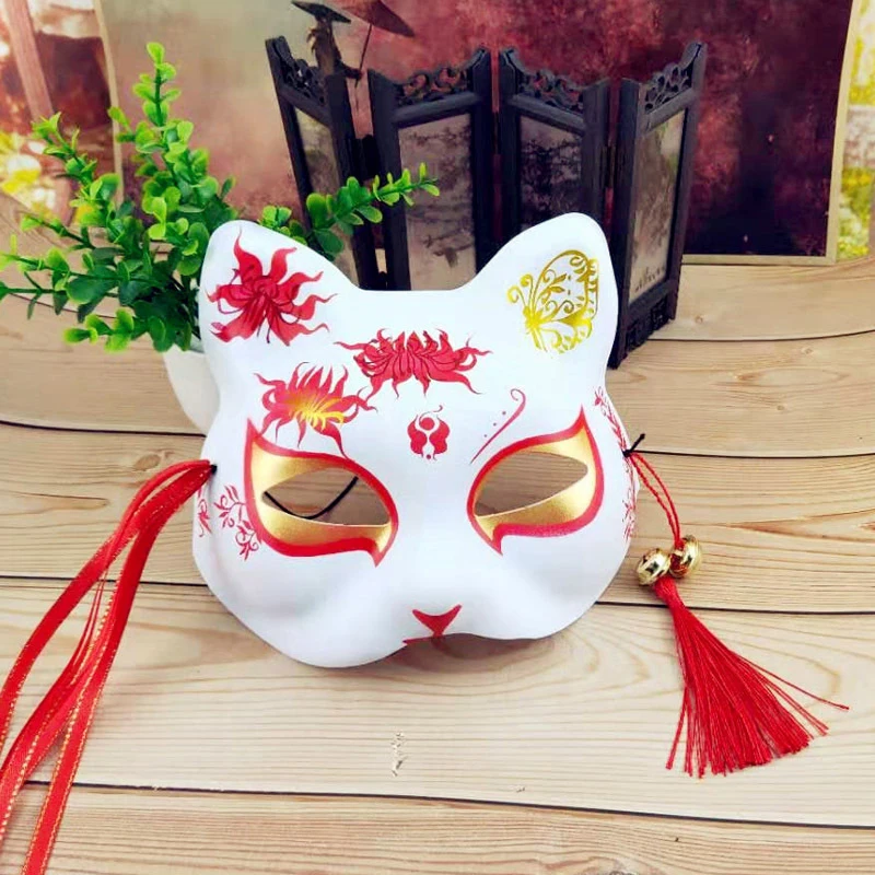 Painting Half Face Hand-Painted Japanese Fox Mask Kitsune Cosplay ...