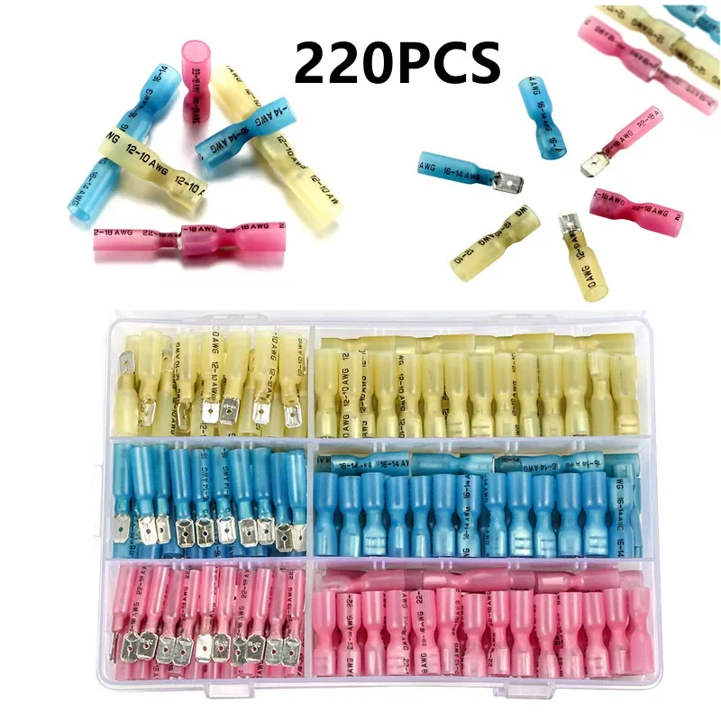 220PCS-Waterproof-Insulated-Butt-Wire-Connector-Heat-Shrink-Crimp ...