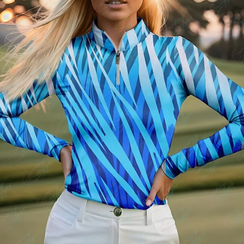 2024-new-women-s-long-sleeved-blue-golf-clubs-striped-golf-shirts ...