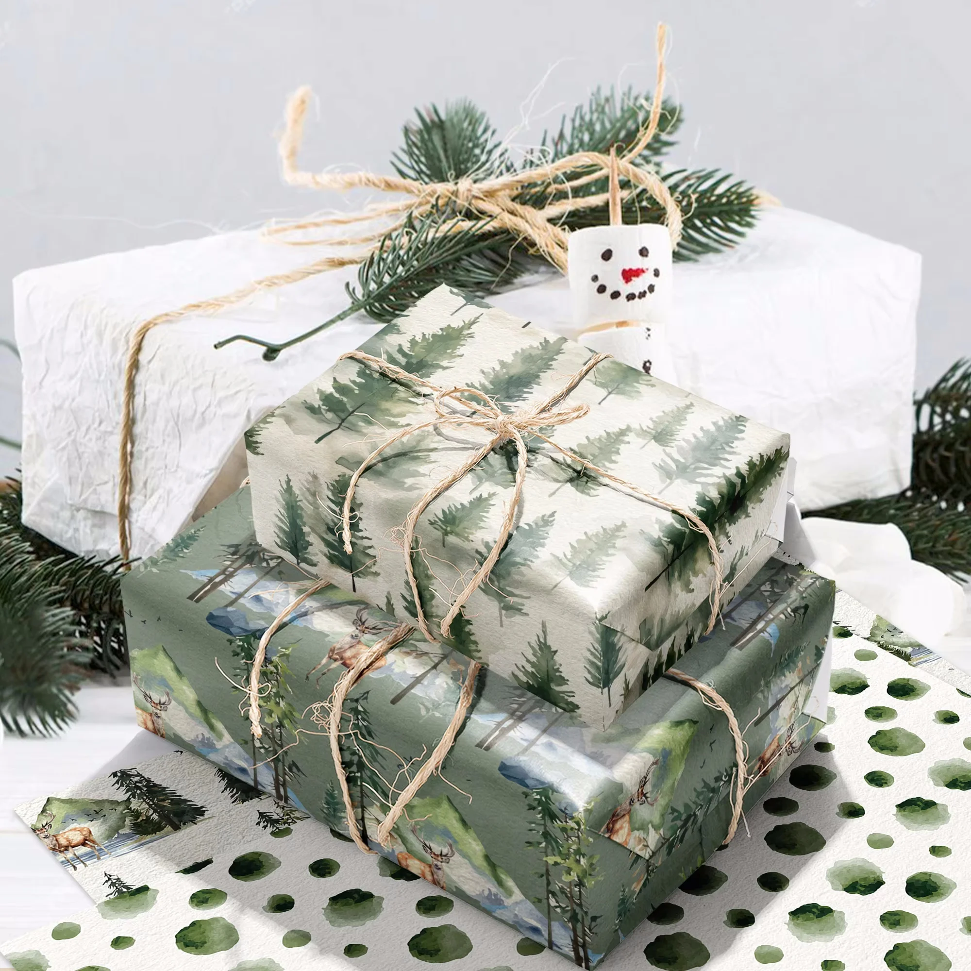 12pcs Christmas Tree Forest Green Pattern Wrapping Paper DIY Kids ...