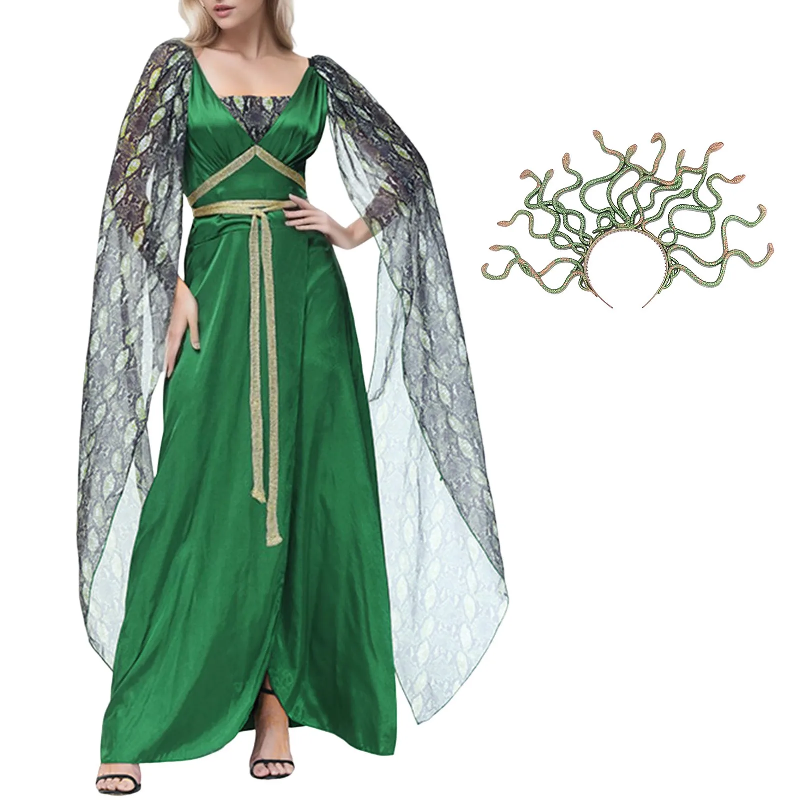 Green-Medusa-Snake-Cosplay-Siren-Witch-Costume-Mesh-Cloak-Headwear-Set ...