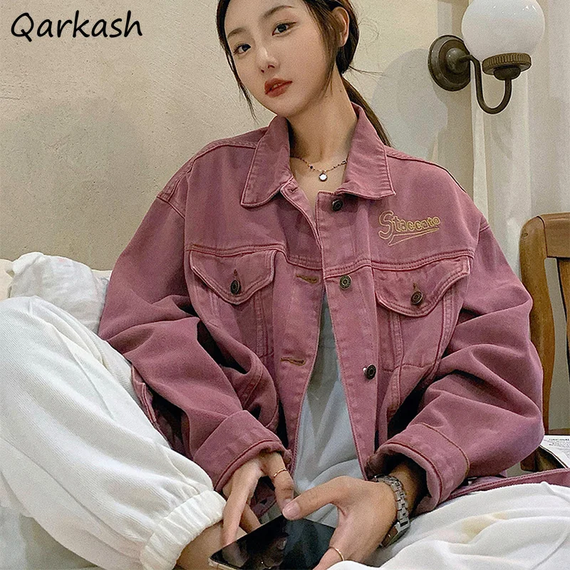 Chaquetas-vaqueras-moradas-para-Mujer-prendas-de-vestir-holgadas-con ...