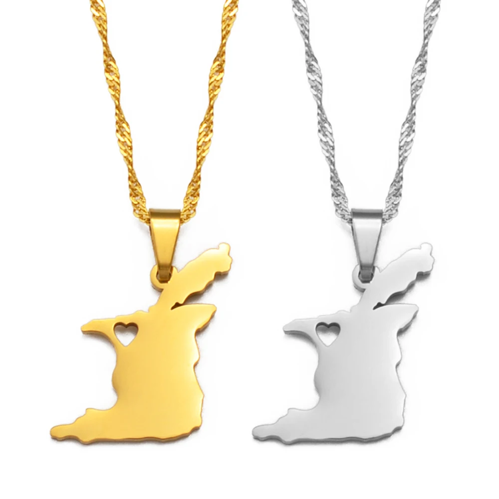 Anniyo Trinidad and Tobago Map Heart Pendant Necklace Gold Color ...