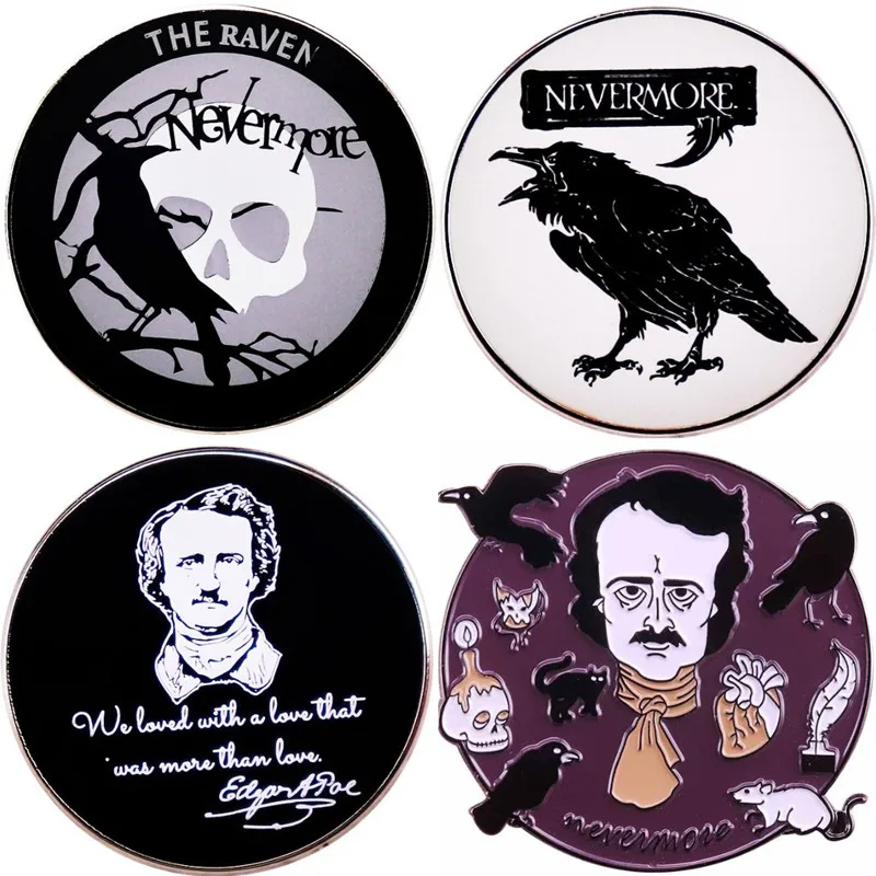 Edgar-Allan-Poe-Raven-Nevermore-Enamel-Pin-Brooch-Metal-Badges-Lapel ...