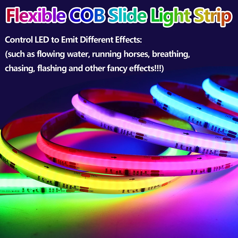 DC24V LED Slide Light Strip COB RGBIC Dream Color 480leds/M High ...