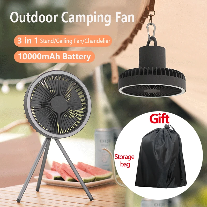 10000mah Usb Tripod Camping Fan With Power Bank Light Rechargeable ...