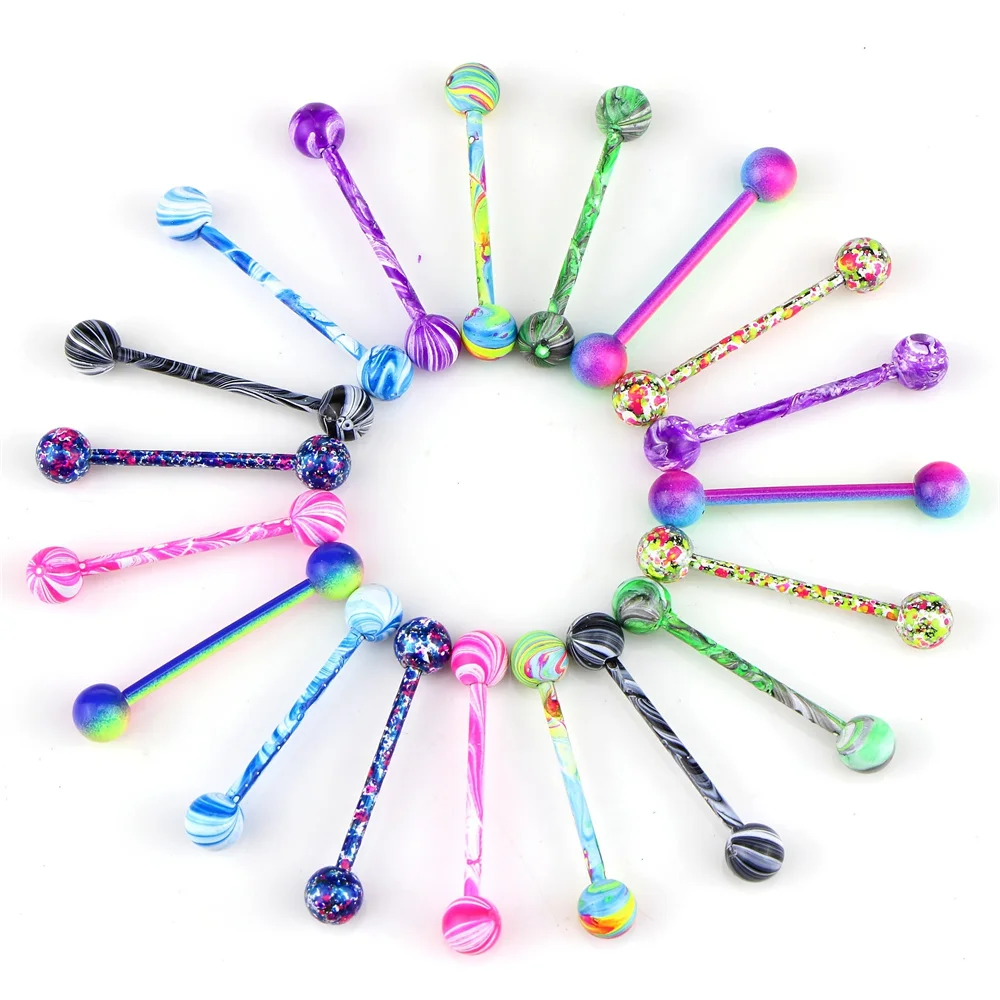 10 pçs/set Língua Anéis Halteres Piercing Colorido Bola de Aço ...