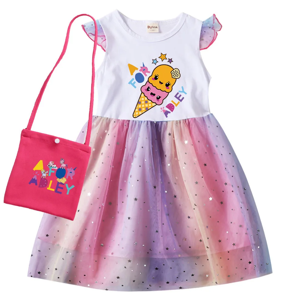 A FOR ADLEY Girls Clothes 2023 New Summer Princess Dress Short Sleeve ...