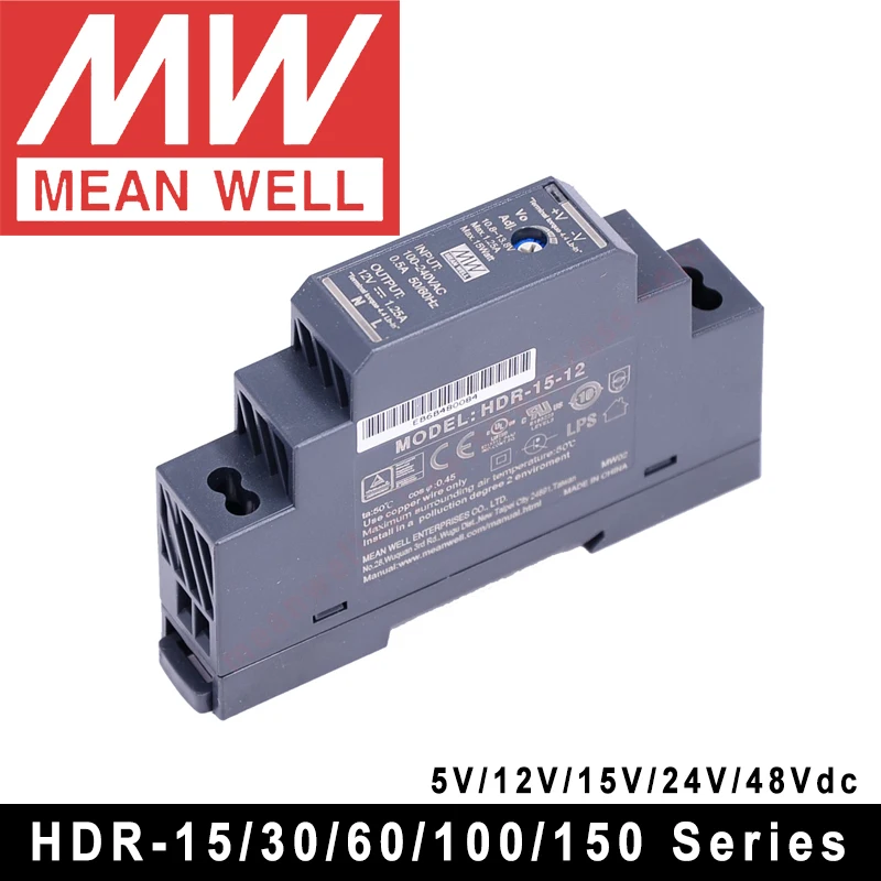 Original Mean Well HDR-15-24 DC 24V 0.63A 15.2W meanwell Ultra Slim ...