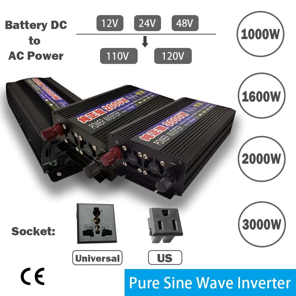 1000W-2000W-3000W-Inverter-DC-12V-24V-48V-to-AC-110V-120V-USA-Socket ...