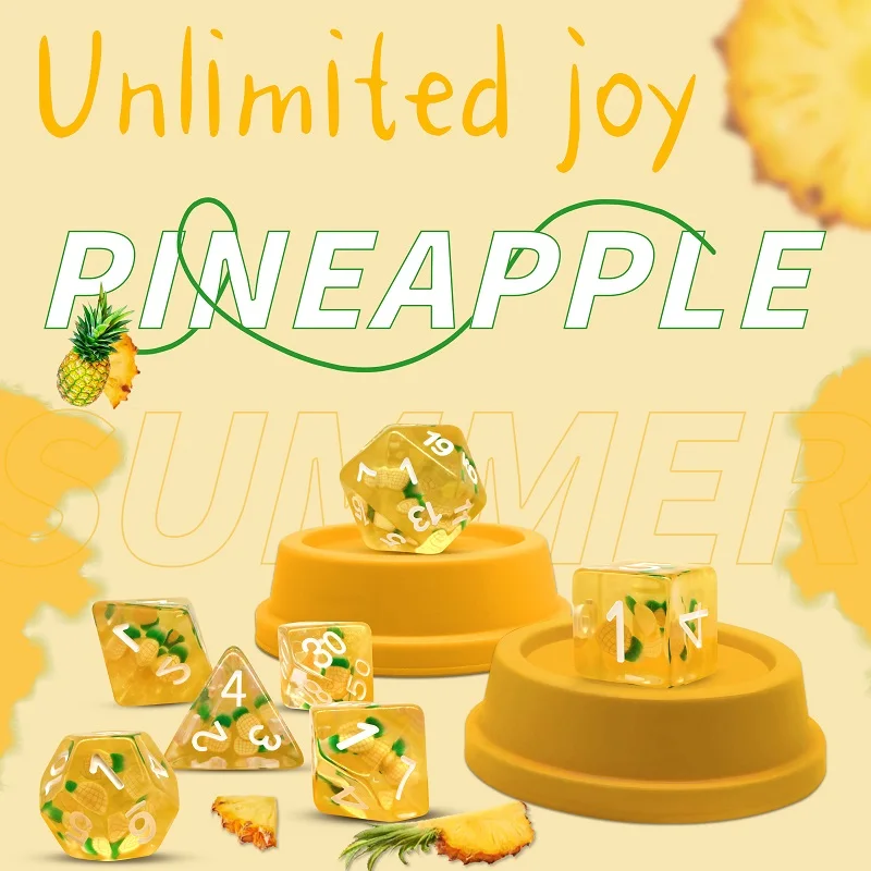 7-Piece-Cartoon-Pineapple-Board-Game-Dice-Set-Novelty-Transparent-Resin ...