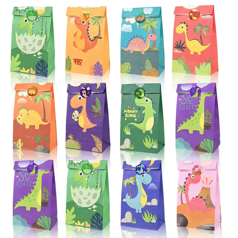 12pcs-set-Cartoon-Dinosaur-Candy-Bag-with-Sticker-Kraft-Paper-Gift ...