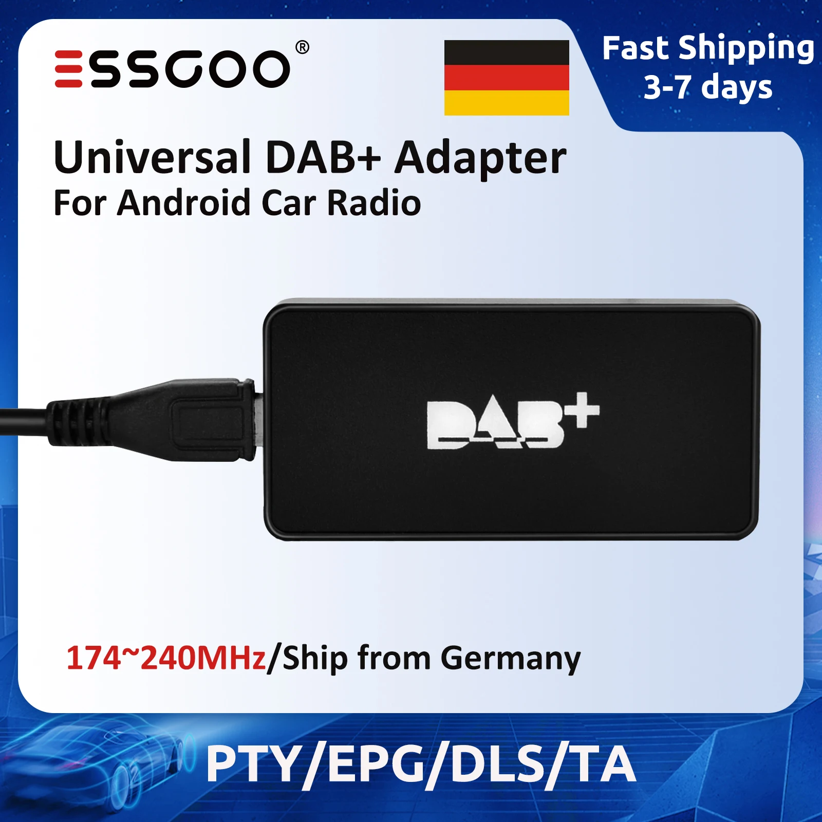 ESSGOO DAB Stereo Empfänger In Auto Antenne Digital DAB + Adapter Tuner ...