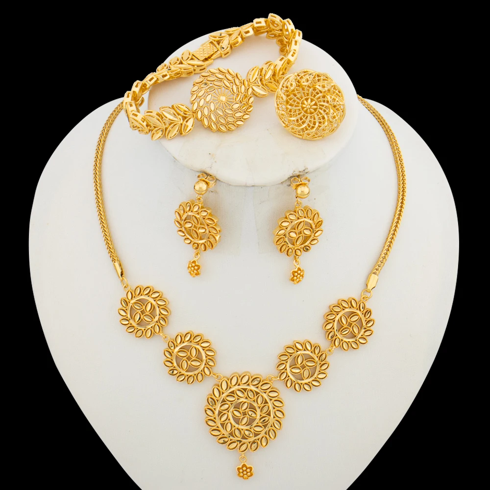 Fashion-Jewelry-Set-for-Women-18k-Gold-Plated-Necklace-and-Earrings ...
