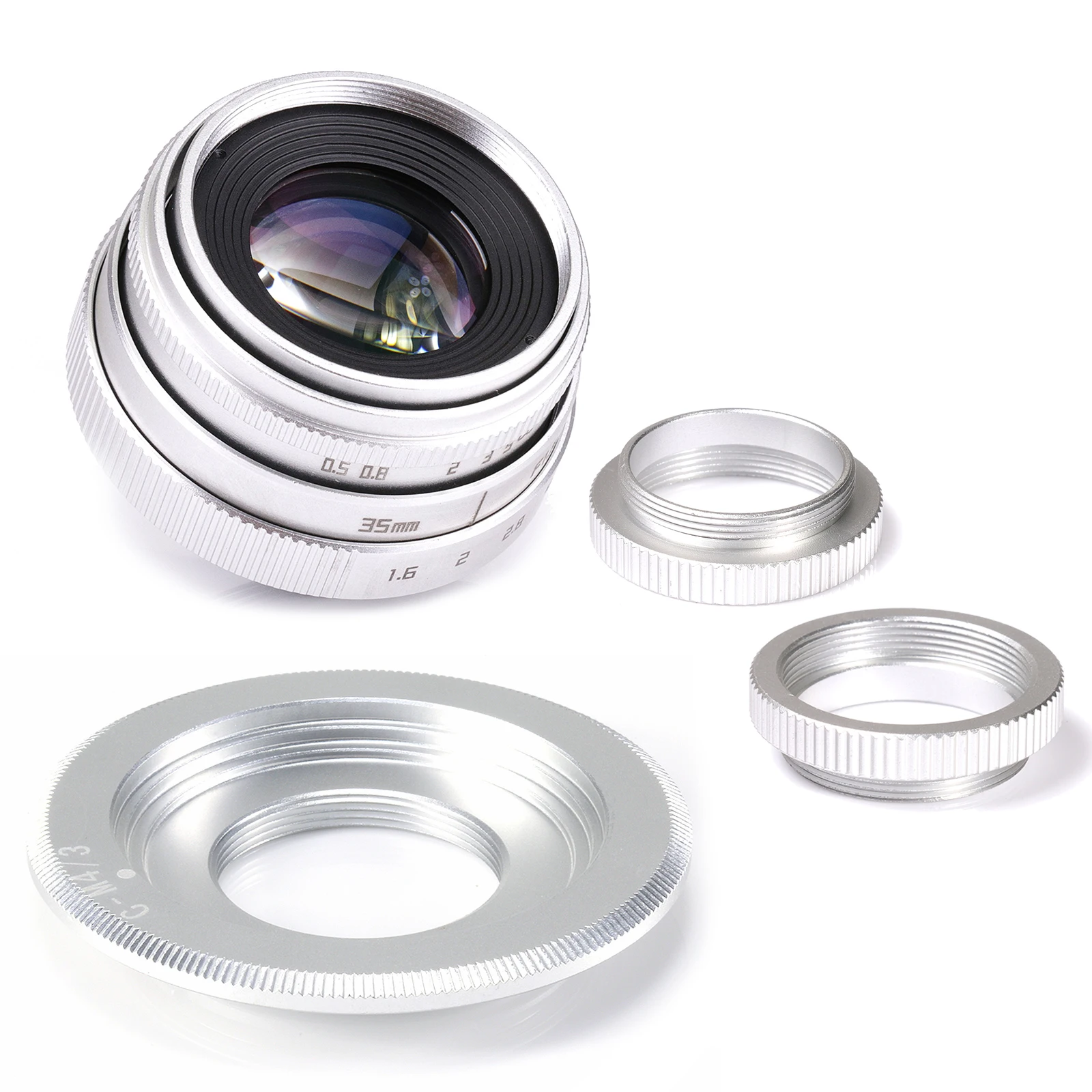 Silver Mini 35mm f/1.6 APS C CCTV Lens+adapter ring+2 Macro Ring for P ...
